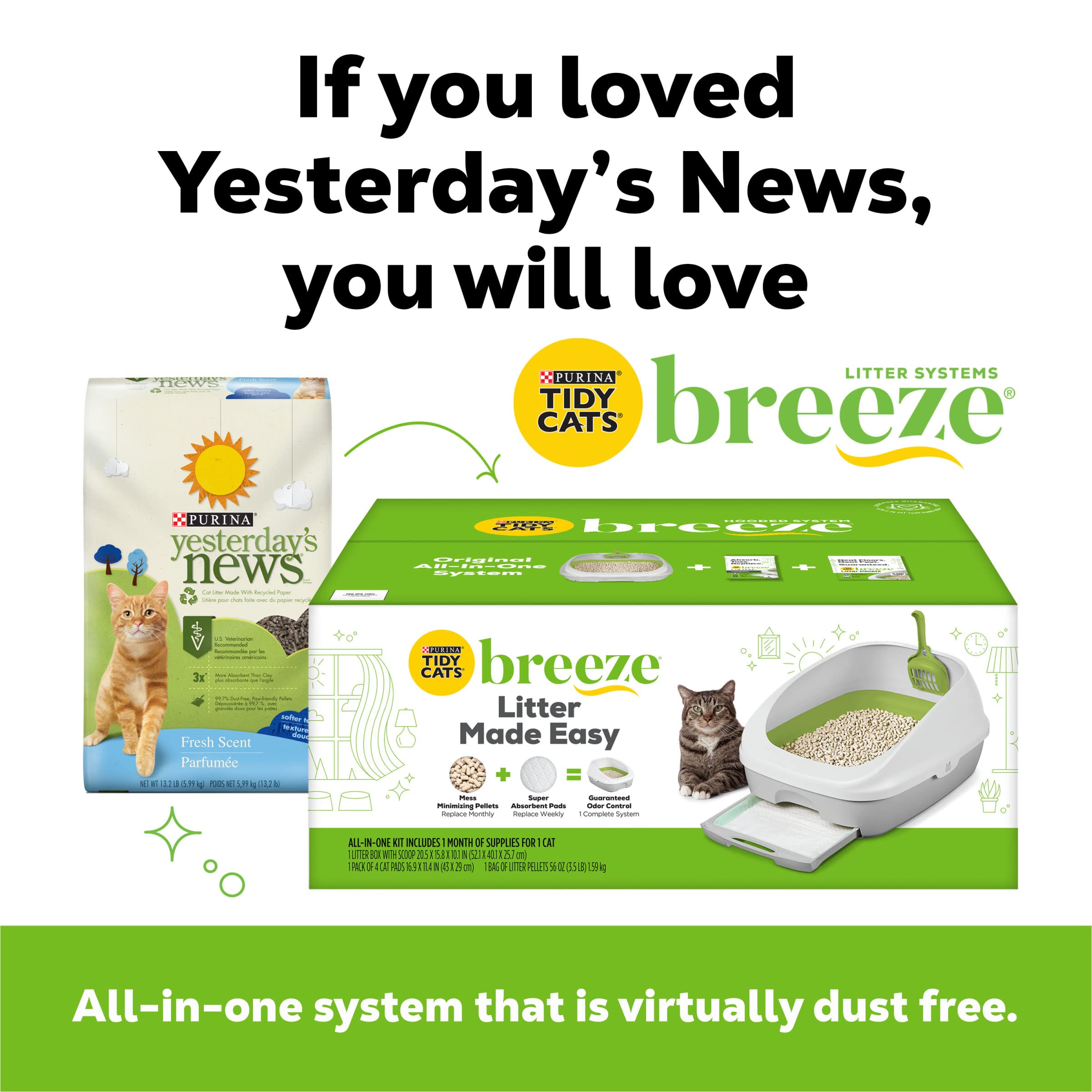 Purina Yesterday's News Non Clumping Paper Cat Litter, Unscented Low Tracking Cat Litter in Recyclable Box - 30 lb. Bag
