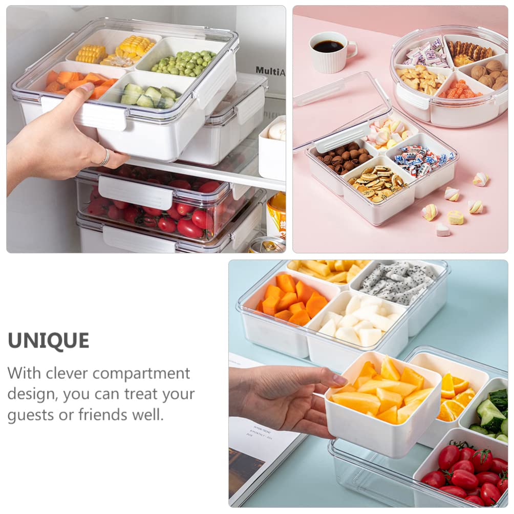 Yardwe Sealed Box with lid,1PC Reusable Snack Container with 4 Compartment Dispenser and Lid,Plastic Organizer(Square Tray)