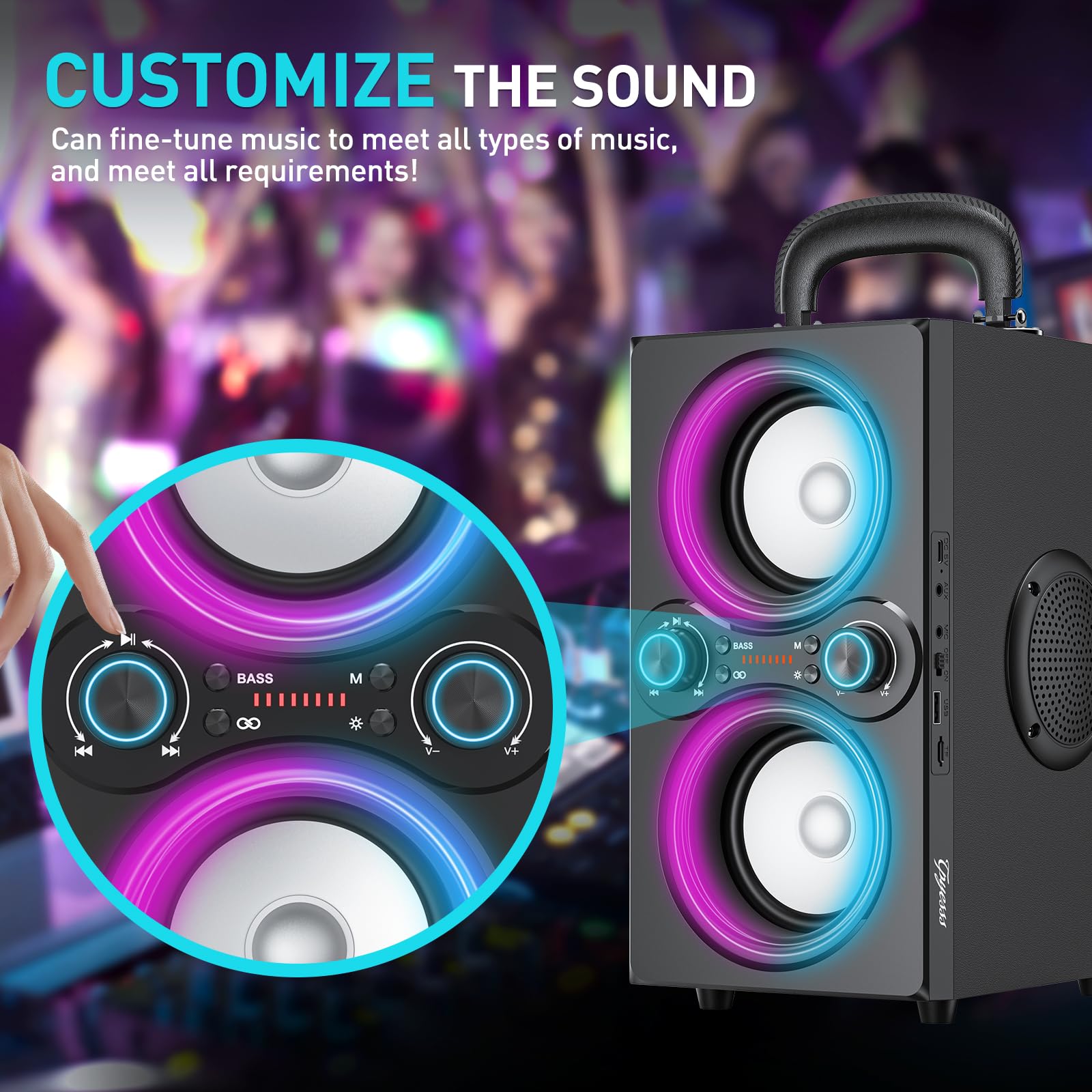 TPyesss Bluetooth Speakers, 80W(Peak) Wireless TWS Portable Bluetooth Speaker, Beat-Driven Lights, 100dB Loud Stereo Speaker with BassUp, Speakers with Subwoofer for Outdoor, Party, Camping