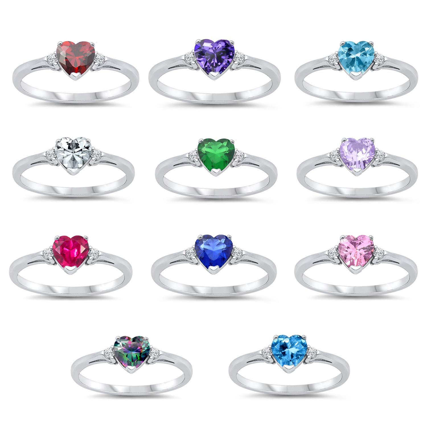Sterling Silver Heart CZ Purple February Amethyst-Color Side Stone Ring, Size 3