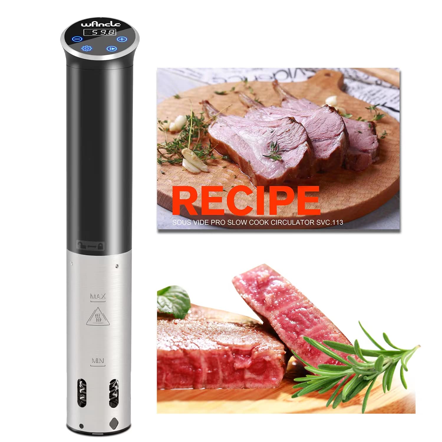 Sous Vide,Wancle Sous Vide 1100W Hight Power IPX7 Waterproof Precision Cooker Immersion Circulator, Small Size, Easy to Store (Sous Vide+Cookbook)