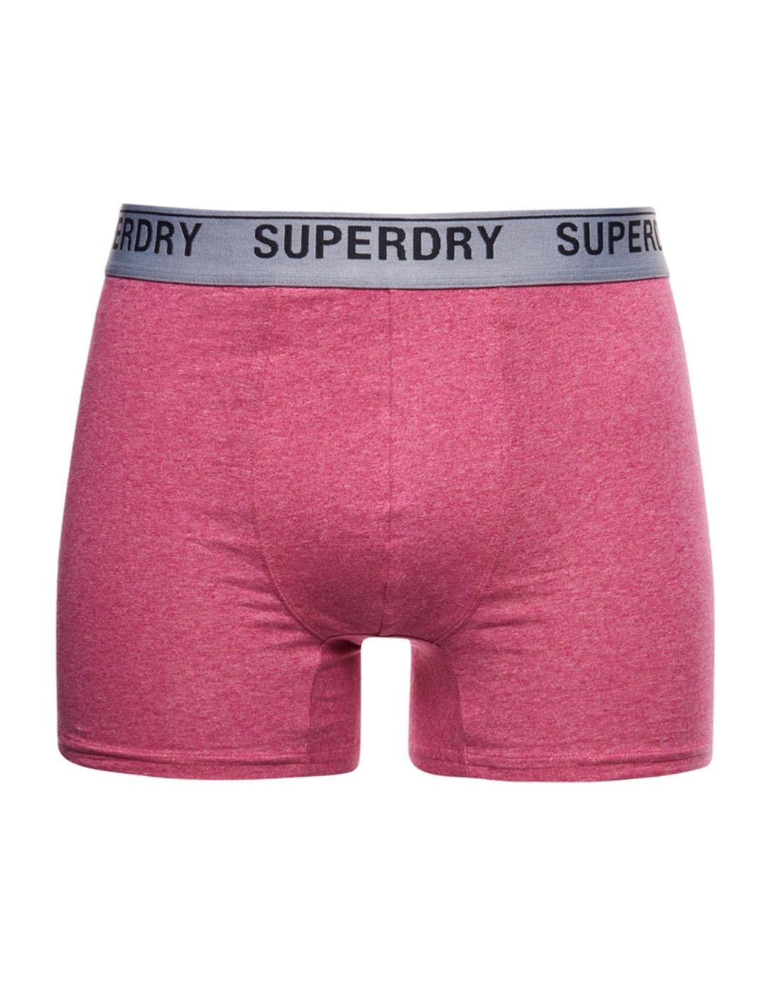 Superdry Mens Organic Cotton Boxers Triple Pack, Elasticated Waistband Burgundy/Red/Pink Size Xl