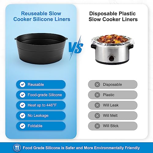 Silicone Crock Pot Liner, Reusable Slow Cooker Liner, Suitable For Microwave, Oven, 7-8 Quart Oval Slow Cooker Crock Pot (Black)