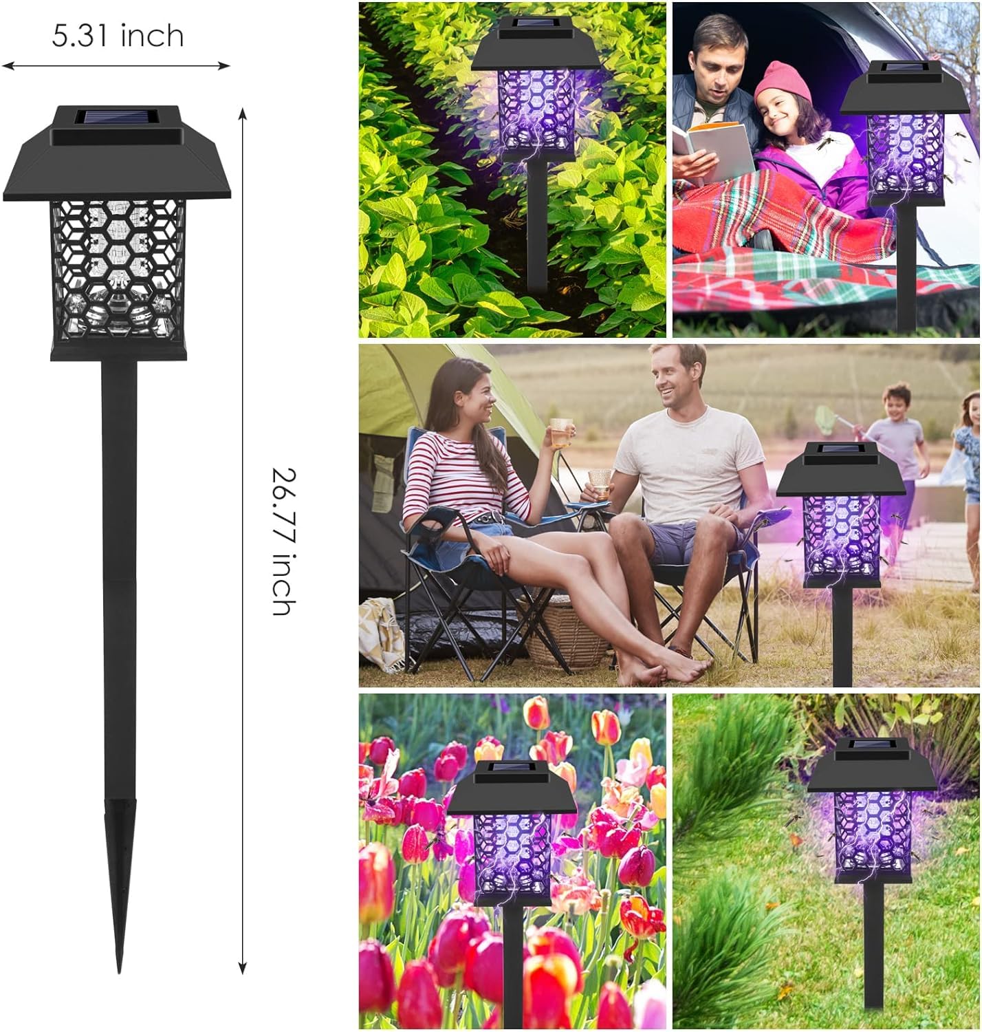 Solar Bug Zapper Intelligent Solar Garden Lights Waterproof Outdoor Mosquito Zapper for Mosquito Fly Bug Gnat Insect - Mosquito Killer & Lighting - 2 in 1 Bug Repellent for Patio Yard Garden, 2 Pack