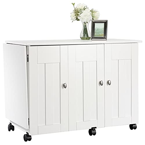 Pemberly Row Engineered Wood Drop-Leaf Sewing or Craft Table in Soft White
