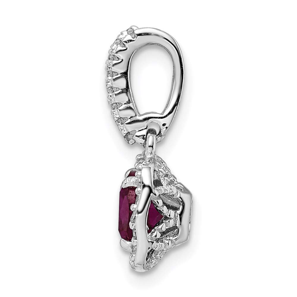 Sterling Silver Rhodium-plated Lab Created Red Corundum and White CZ Pendant QQP5180