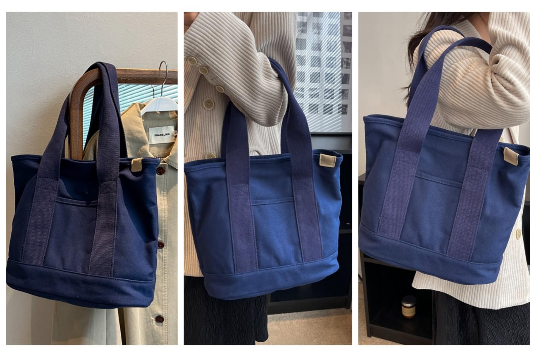 XLXLbb Utility Large Capacity Multi-Pocket And Zipper Handbag Fashion Casual Shoulder Canvas Bag Sorting For Gym Travel Work Shopping Bag
