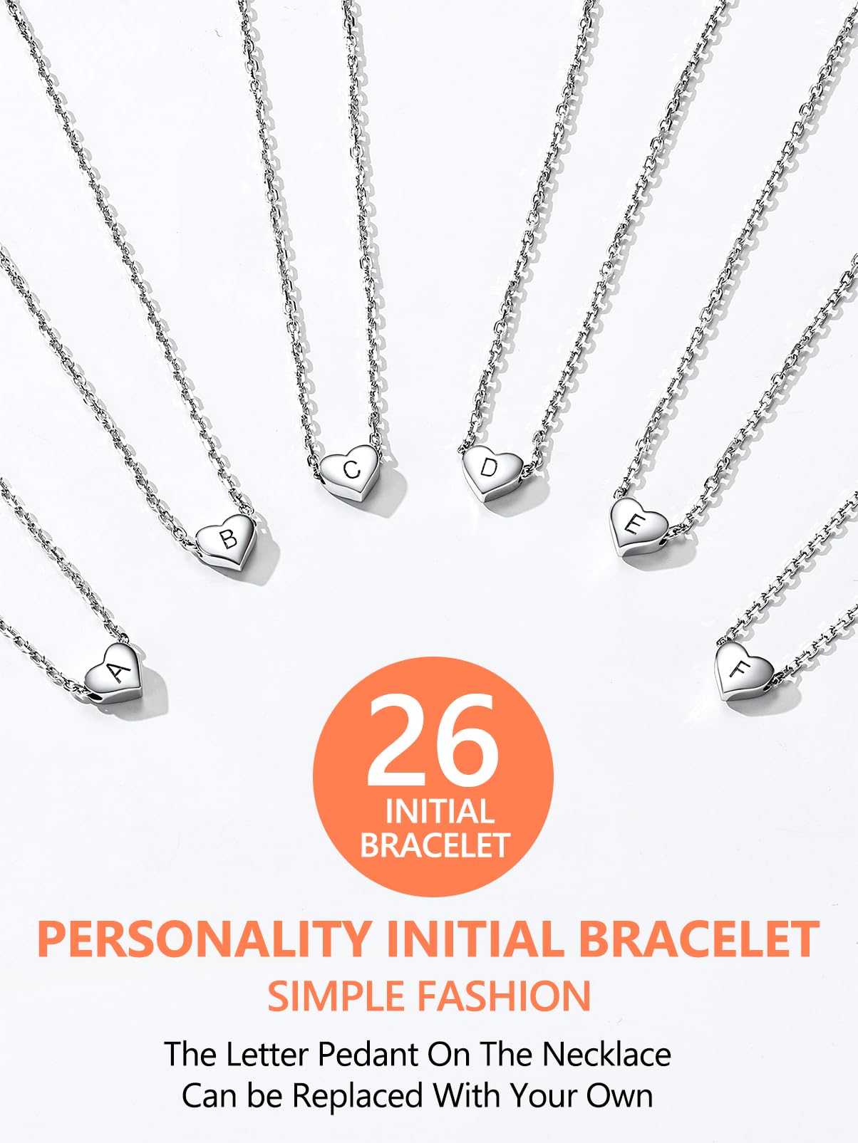 Sterling Silver Heart Letter A Bracelets Silver Initial 18K White Gold Plated Bracelet Initial Charm Women Bracelet Jewelry