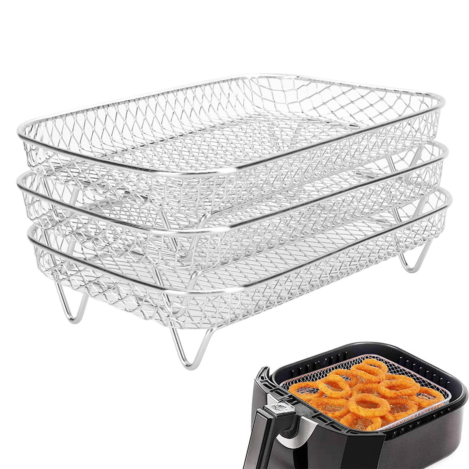 Tnfeeon 3 Layer Fryer Grilling Rack, Stainless Steel Stackable Cooling Rack for Baking Cooking Grilling