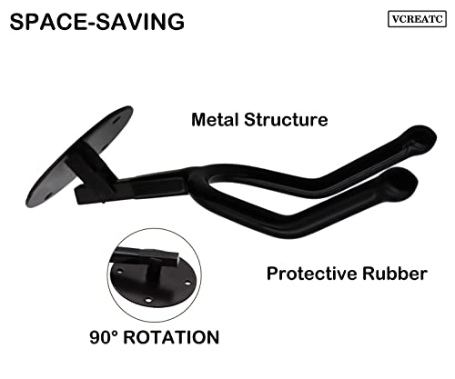 VCREATC Guitar Wall Mount, Guitar Wall Hanger, Guitar Holder, 2 Pack Foldable Metal Hooks, Display Electric Acoustic and Bass Guitars (Black)