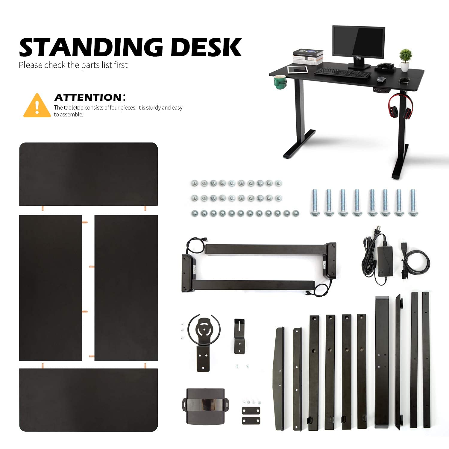 OUTFINE Heavy Duty Dual Motor Height Adjustable Standing Desk Electric Dual Motor Home Office Stand Up Computer Workstation(Black, 55") desktop load up to 220lbs
