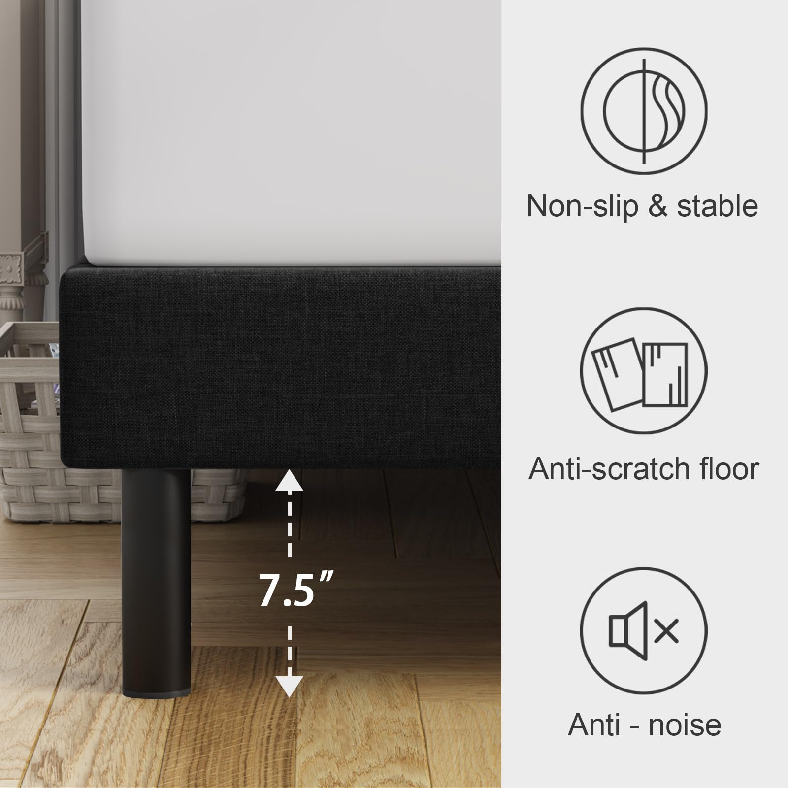 Molblly Queen Bed Frame Upholstered Platform with Headboard and Strong Wooden Slats,Non-Slip and Noiseless,No Box Spring Needed, Easy Assembly,Black