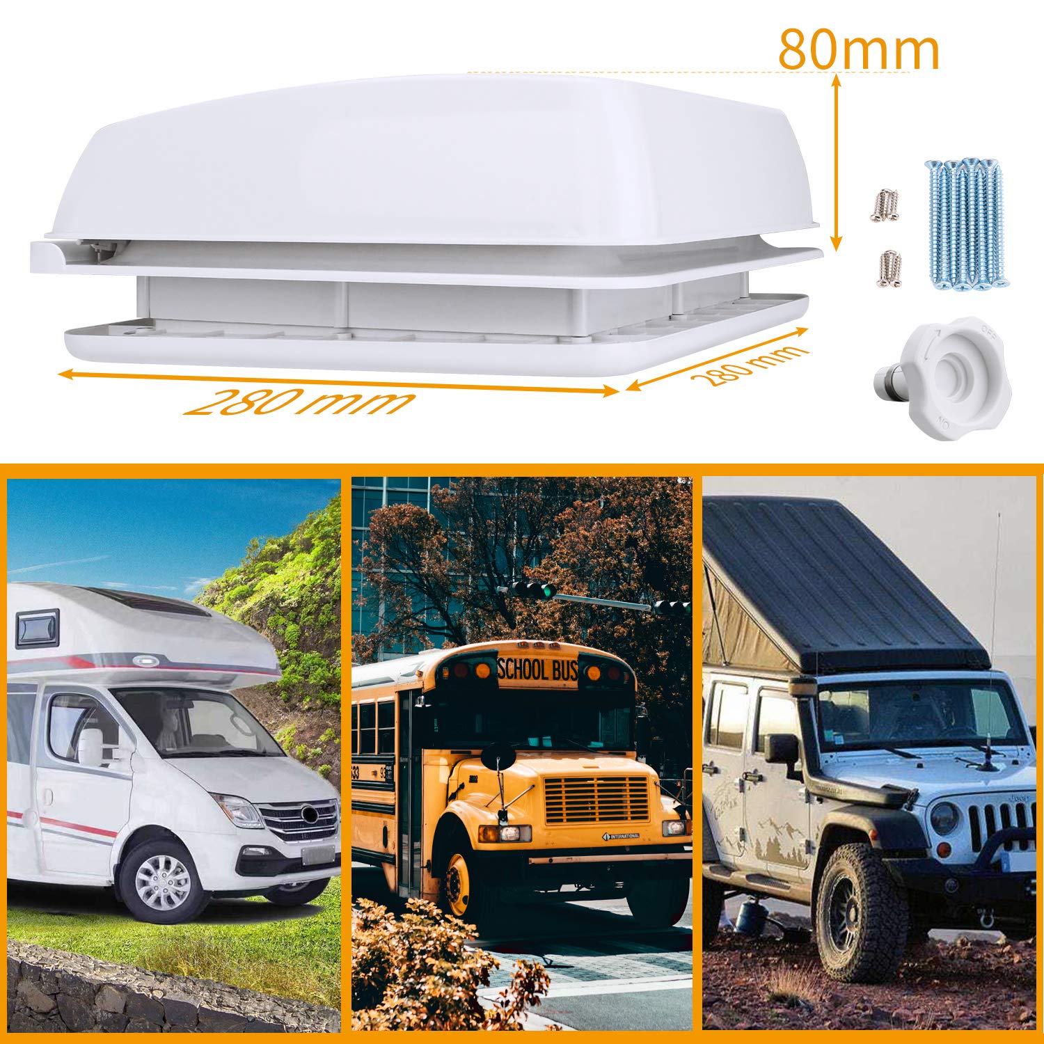 RV Roof Vent Fan Camper Skylights Ventilation Cover with Reversible Airflow Fan Net Manual Lift Dome Lid Heavy Duty Easy to Install for Trailer Motorhome Windows Opening 11β White