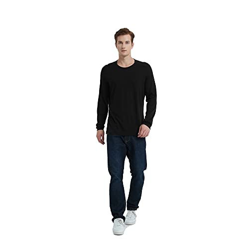 YUERD M&W Merino Wool Long Sleeve Crew Base Layer Mens 100% Merino Wool Active Thermal Underwear Shirts for Men Midweight Black