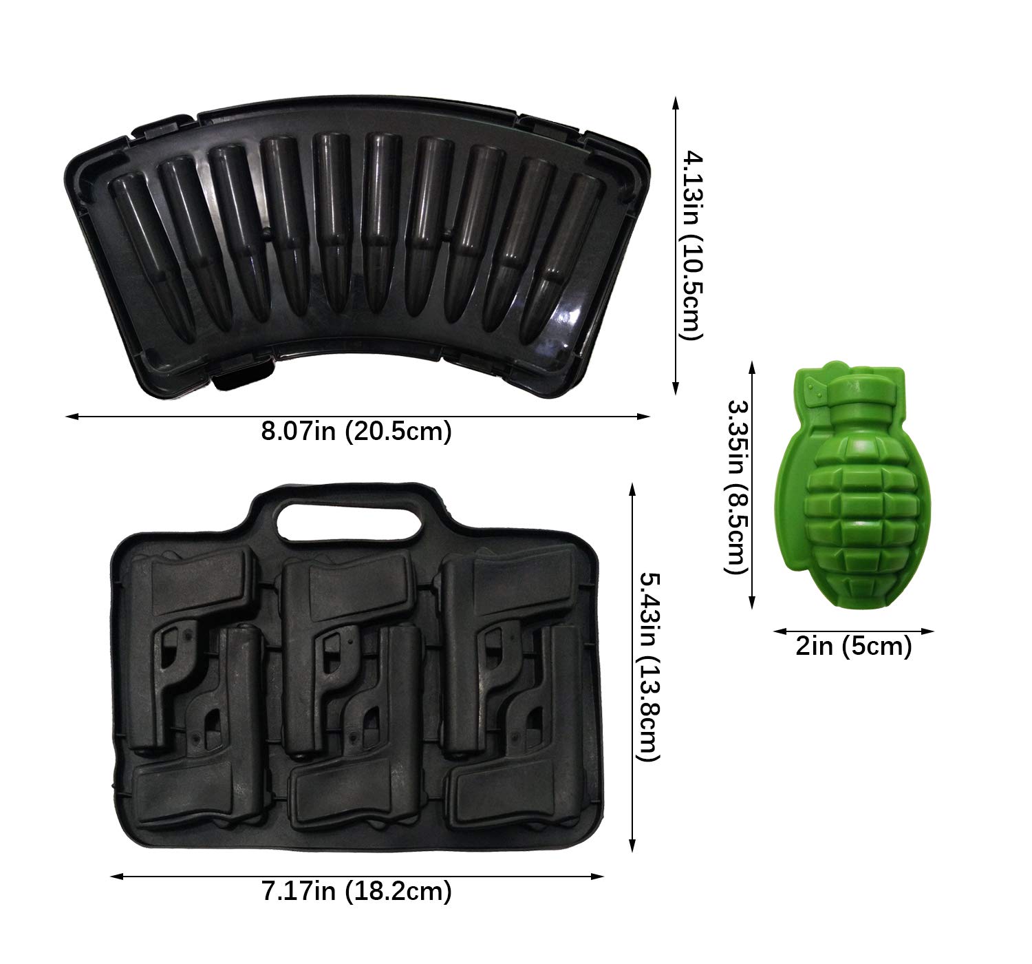 Weapon Series Whisky 3D Cube Ice Ball Molds Grenade Mould Handgun Ice Mold Bullet Tray Ice Maker Set of 6 By TAISI