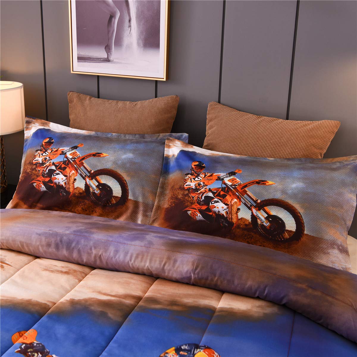 NTBED Extreme Sport Comforter Set Full Motorcycle Off-Road Printed Reversible Quilt Motocross Dirt Bike Teens Boys Bedding Sets (Blue, Full)