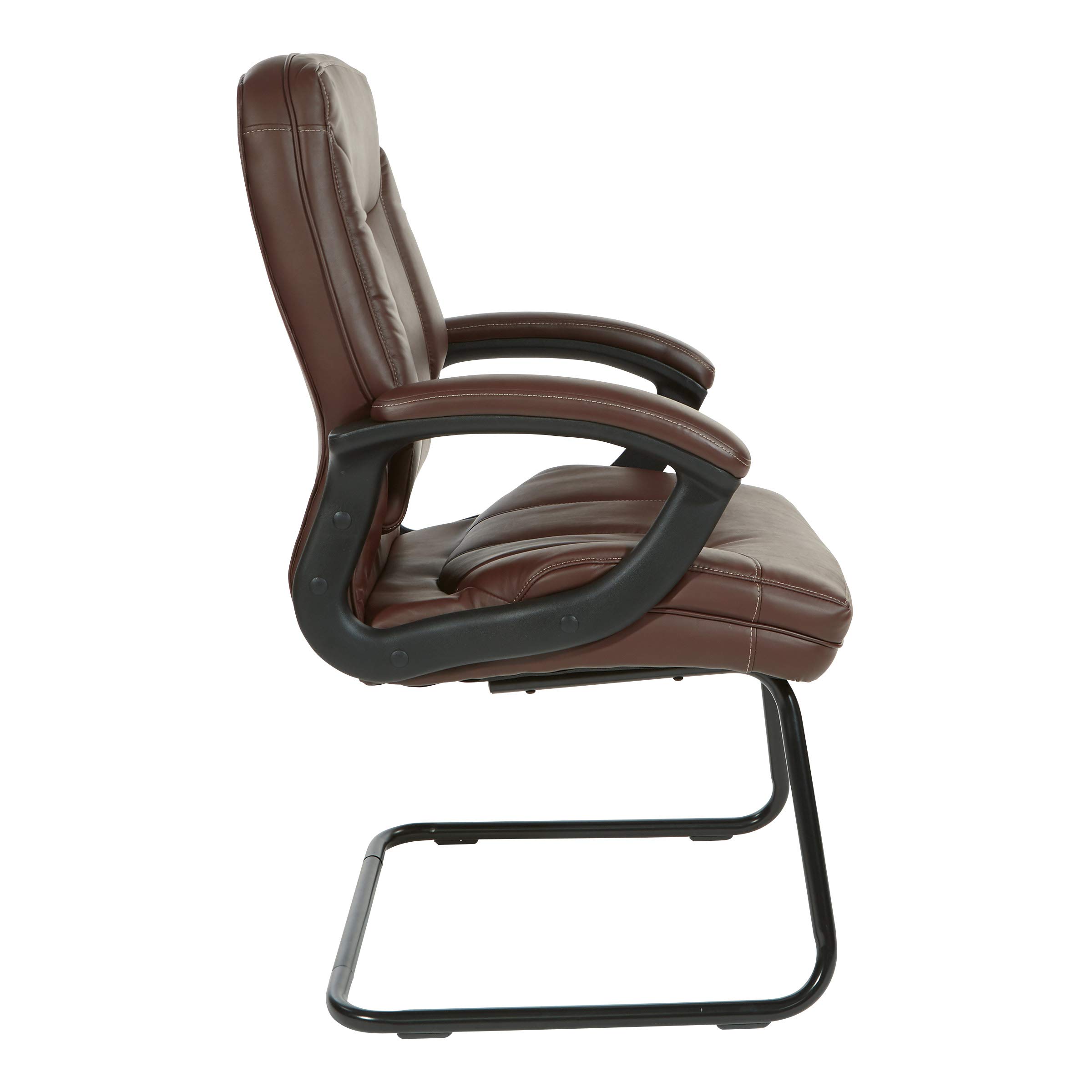 Office Star FL Series Faux Leather Padded Visitor's Chair with Contrast Stitching and Padded Loop Arms, Black