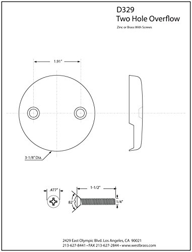 Westbrass R329-62 3-1/8" Two-Hole Bathtub Overflow Faceplate and Screws, 1-Pack, Matte Black