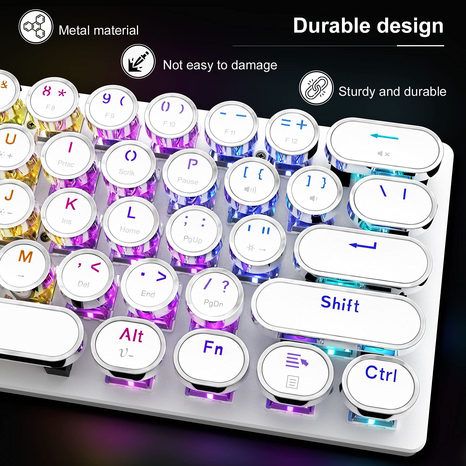 STOGA 60% Mechanical Keyboard, Gaming Keyboard for PC, Wired Mini White keyboaed Compact RGB LED Backlit, Retro Computer Keyboard Typewriter Style Round Keycap for PC Gamer/Office, 61 Keys