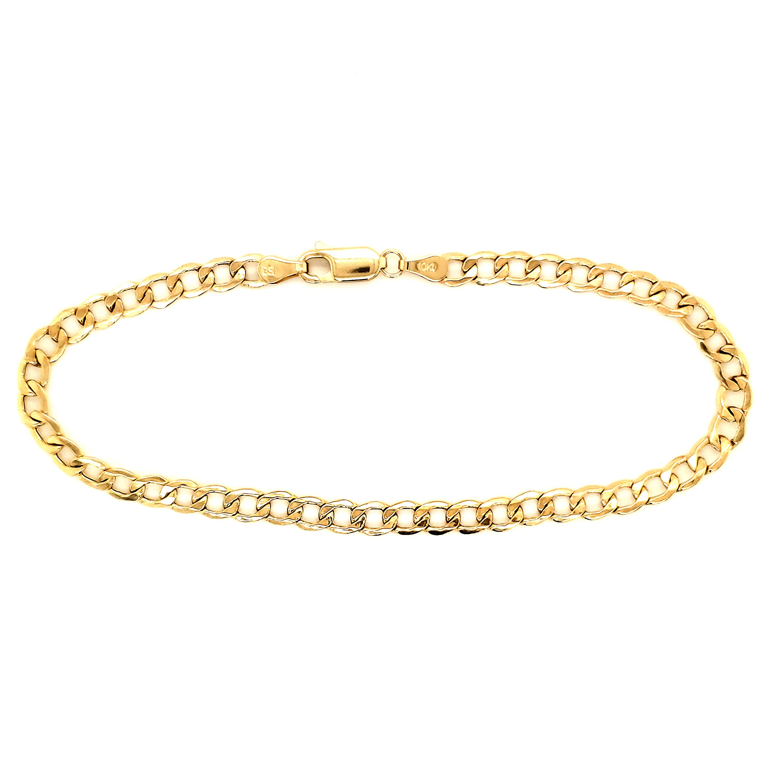 Real 10k Yellow Gold Hollow C-Link Men and Women Bracelet/Anklet 3.5 mm (10)