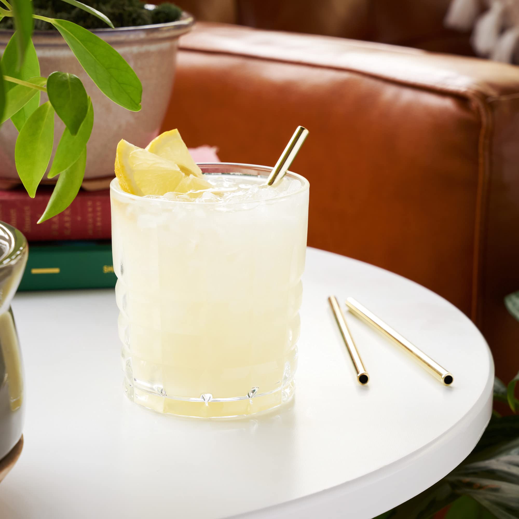 Viski Stainless Steel Cocktail Straws with Gold Finish, Eco-Friendly Reusable Short Metal Straws, 5 Inch Set of 6