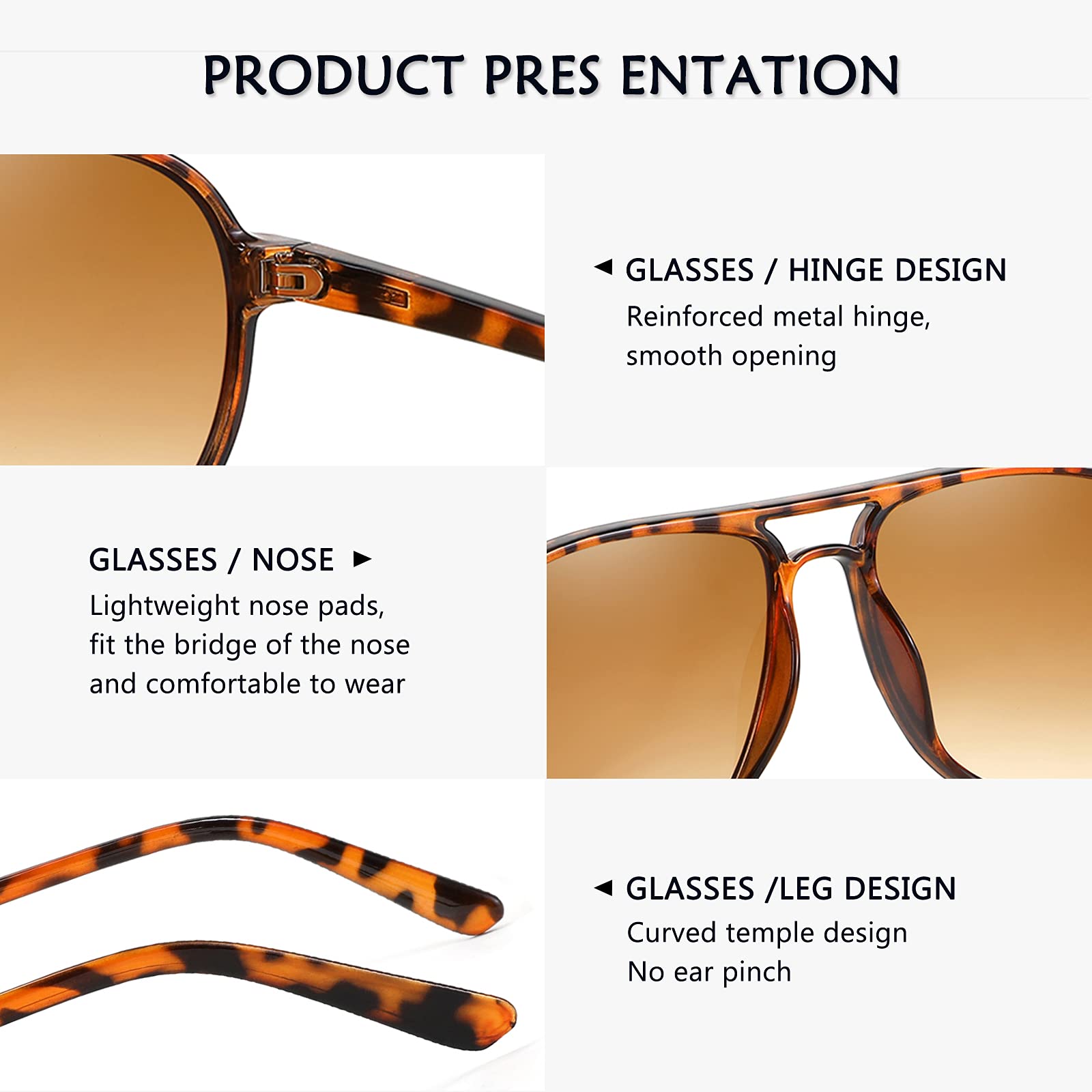 YuJian Retro Square Aviator Sunglasses Womens Mens 70s Retro Trendy Double Bridge Sun Glasse YJ3025, Leopard+Black/Brown+Grey