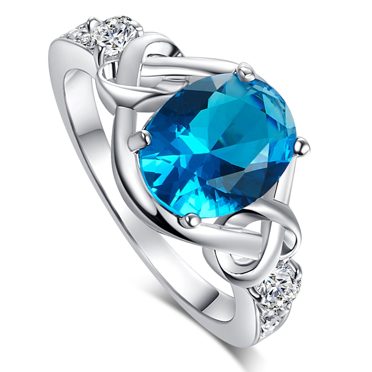 Psiroy 925 Sterling Silver Plated Oval Simulated Emerald Quartz Twisted Knot Band Engagement Ring Size 7