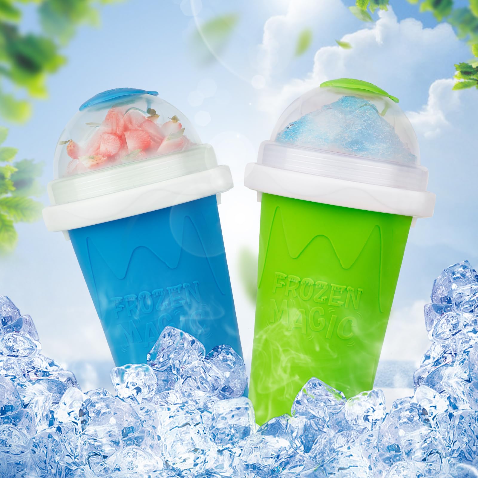 Slushie Maker Cup Frozen Magic: TIK TOK Smoothies Cooling Cup, Double Layer Silica Cup, DIY Homemade Slushies, Portable Squeeze Icy Milkshake Cup Gift for Children
