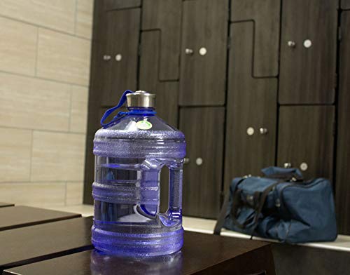 New Wave Enviro Iconic 1 Gallon BPA Free Water Bottle (Round), Built in Handle and Stainless Steel Cap, 1 Gallon Capacity Bottle, Faint Blue