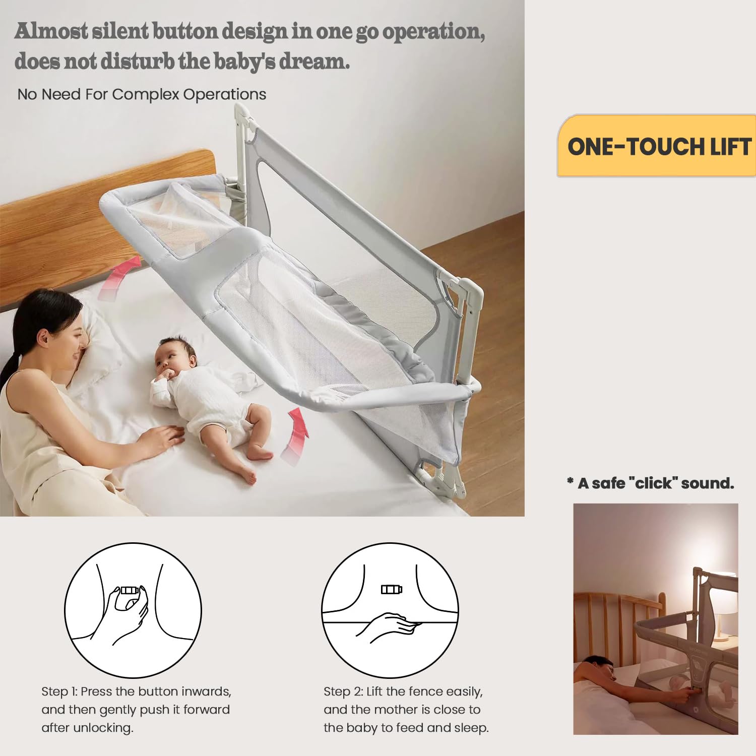 PANBAYI Bedside Crib - 3 in 1 Baby Bassinet, Portable Crib and Bed Rail for Co-Sleeping Babies. Bed Side Lifting Fence with Adjustable Height,Easy to Assemble,Bed Rail for Toddlers