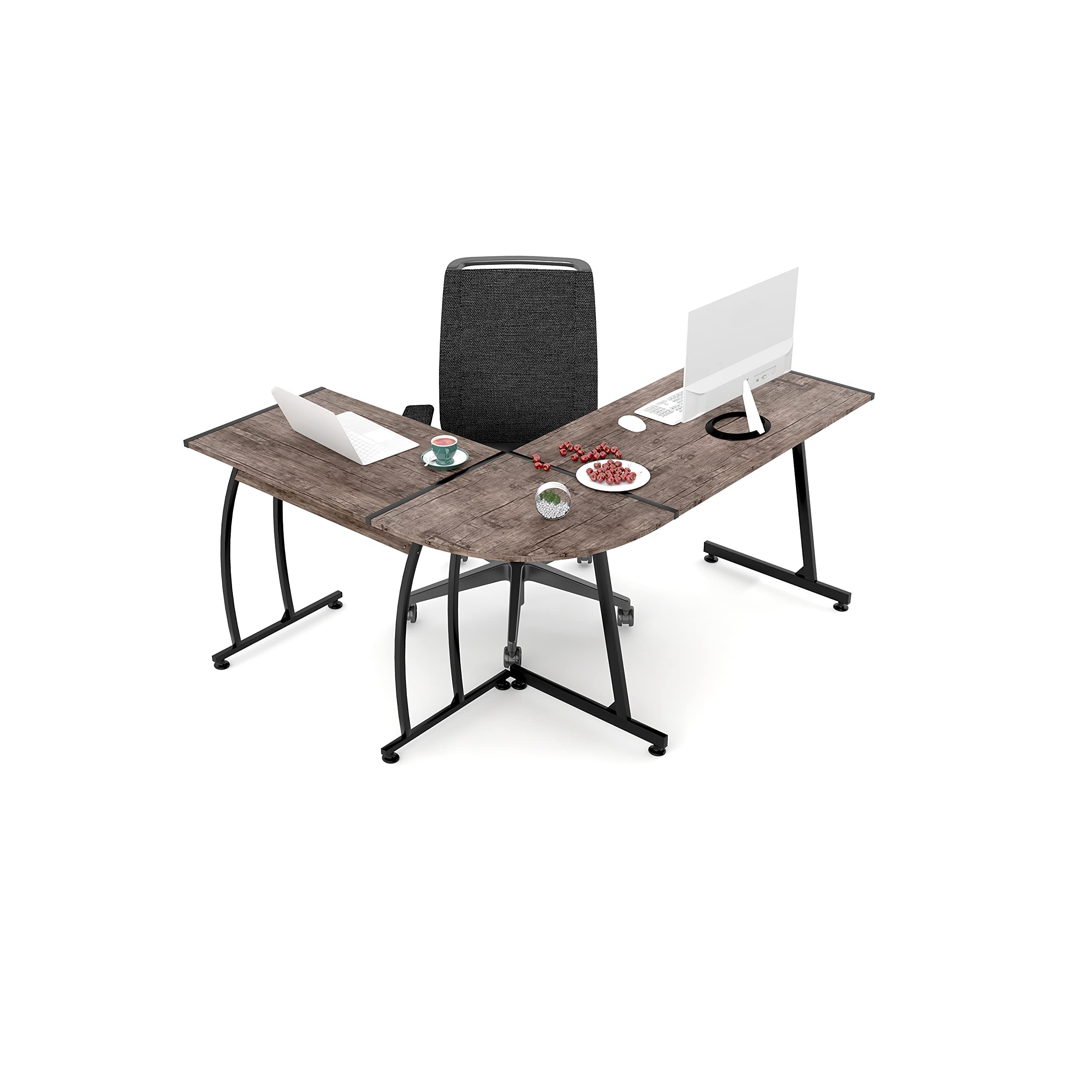 SMAGREHO L Shaped Gaming Desk 58" Home Office Computer Desk Large Corner Desk Writing Workstation Space-Saving Easy Assembly Dark Brown