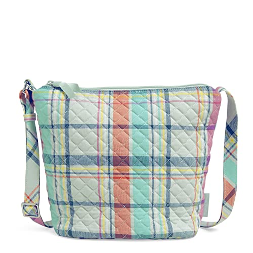 Vera Bradley Women's Cotton Bucket Crossbody Purse, Pastel Plaid - Recycled Cotton, One Size