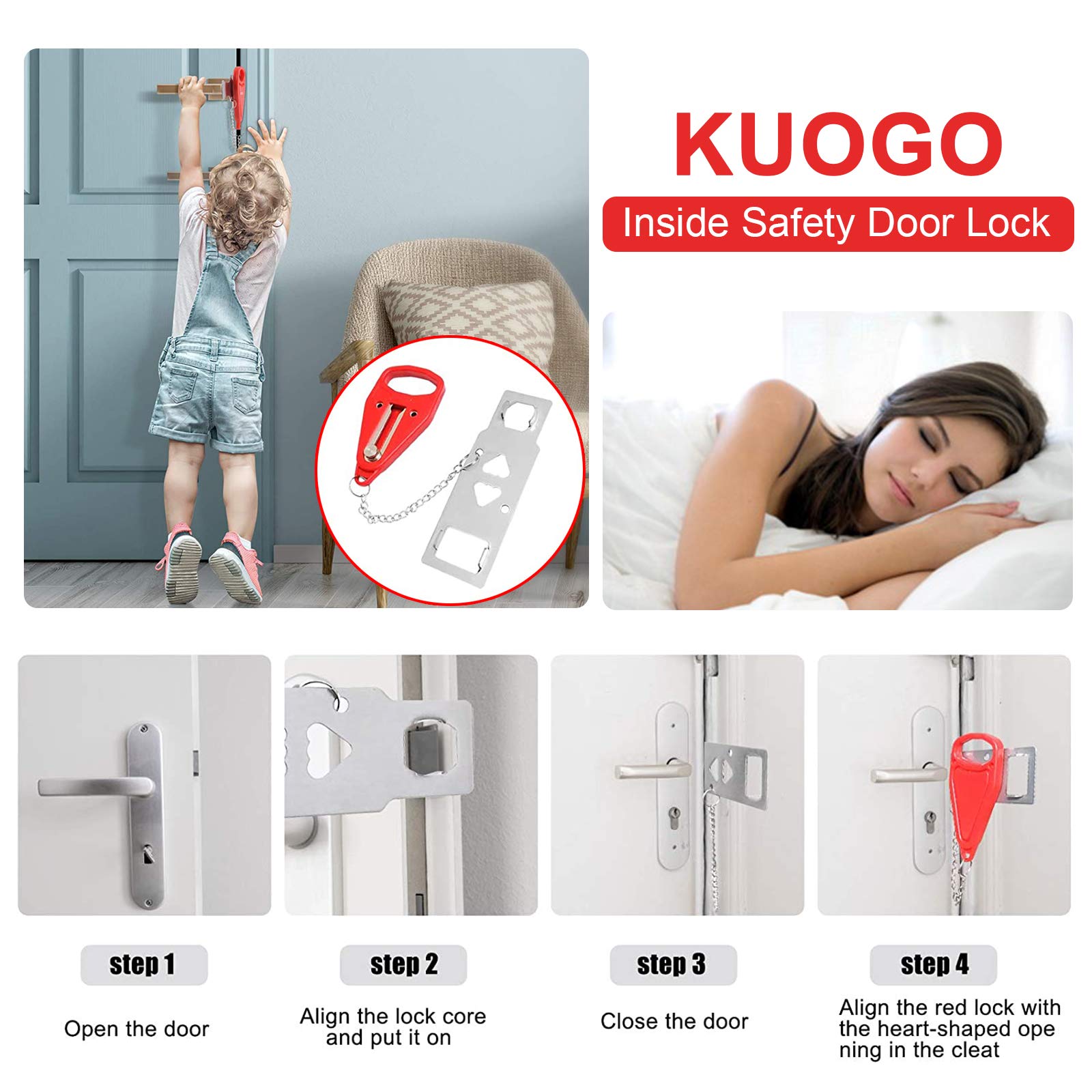 Portable Door Lock-2 Pack Solid Heavy Duty Extra Lock for Additional Privacy and Safety in Hotel,Apartment,and Prevent Unauthorized Entry in Traveling, AirBNB, Apartment and College