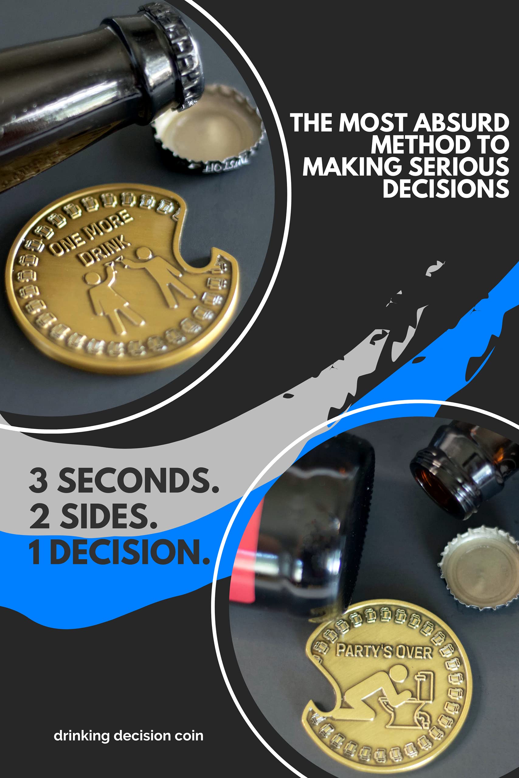 Tokenz Bottle Opener Decision Maker Double Sided Coin | Fun Gift or Party Favor for College Graduation, 21st Birthday, Bachelor/Bachelorette Party or Drinking Games