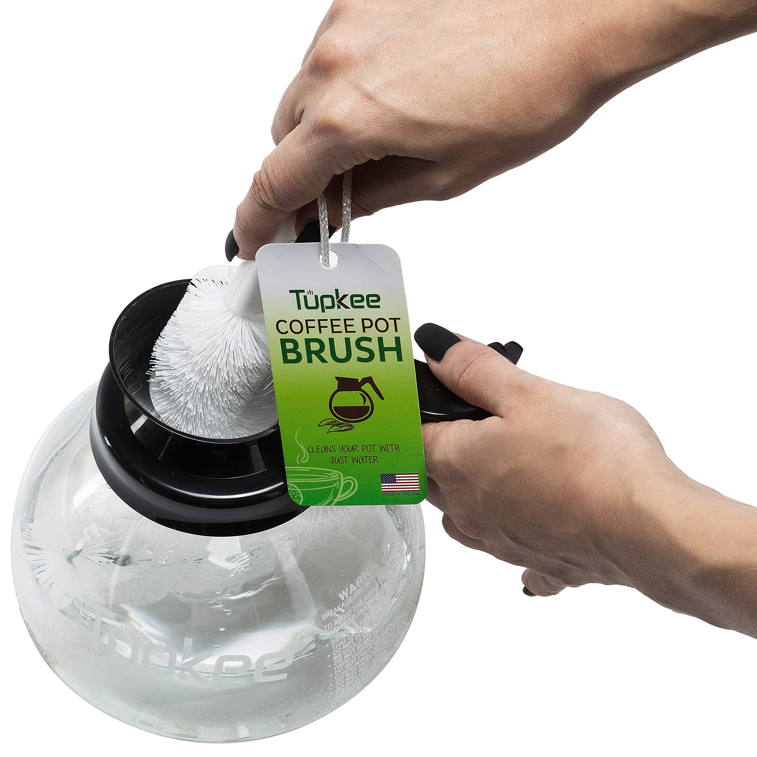Tupkee Coffee Pot Cleaning Brush β Non Scratching, Long Lasting Bristles, Curved Coffee Decanter Cleaning Brush - Great for Offices and Restaurants