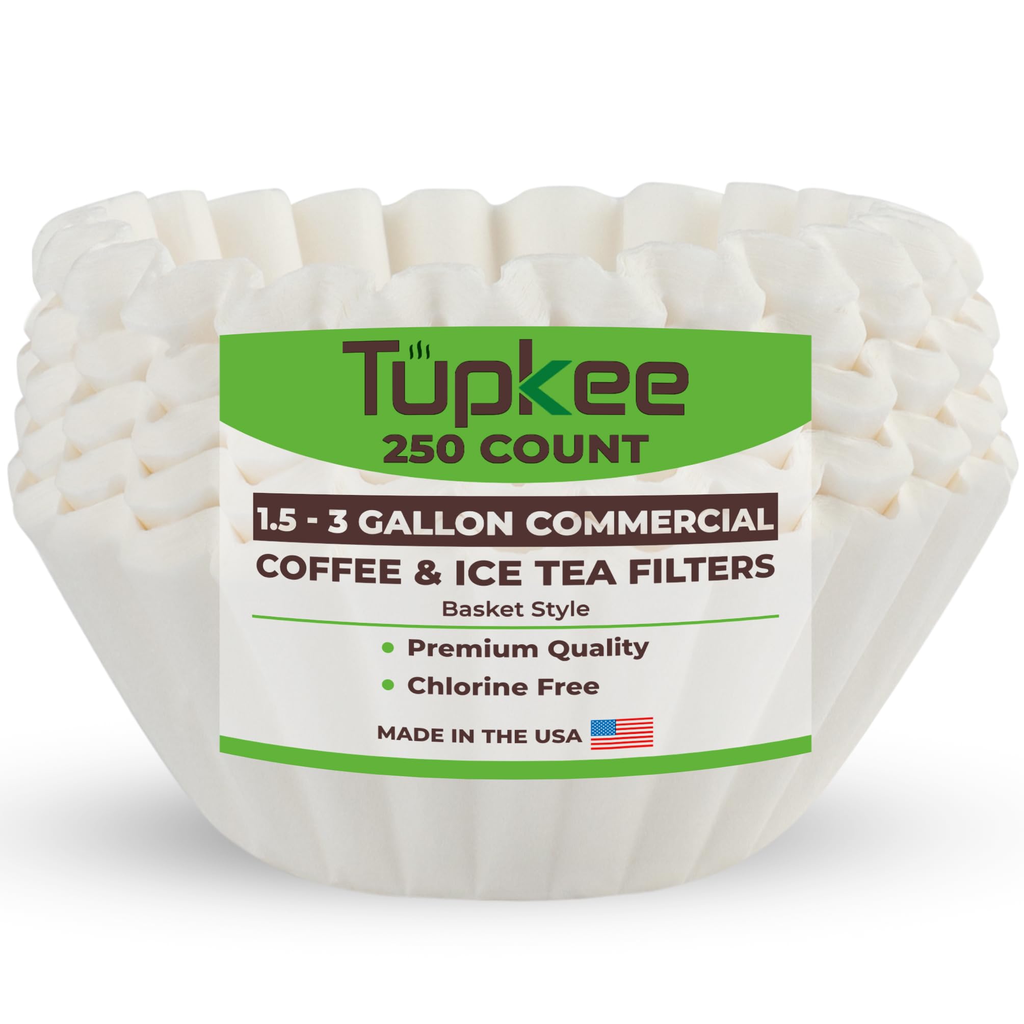 Tupkee Extra Large Coffee Filters - 1.5 to 3 Gallon (13" x 5") Coffee & Tea Filter (250 Count) - Chlorine Free White - Premium Tall Jumbo Commercial Coffee Filters Compatible with Bunn Coffee Machines