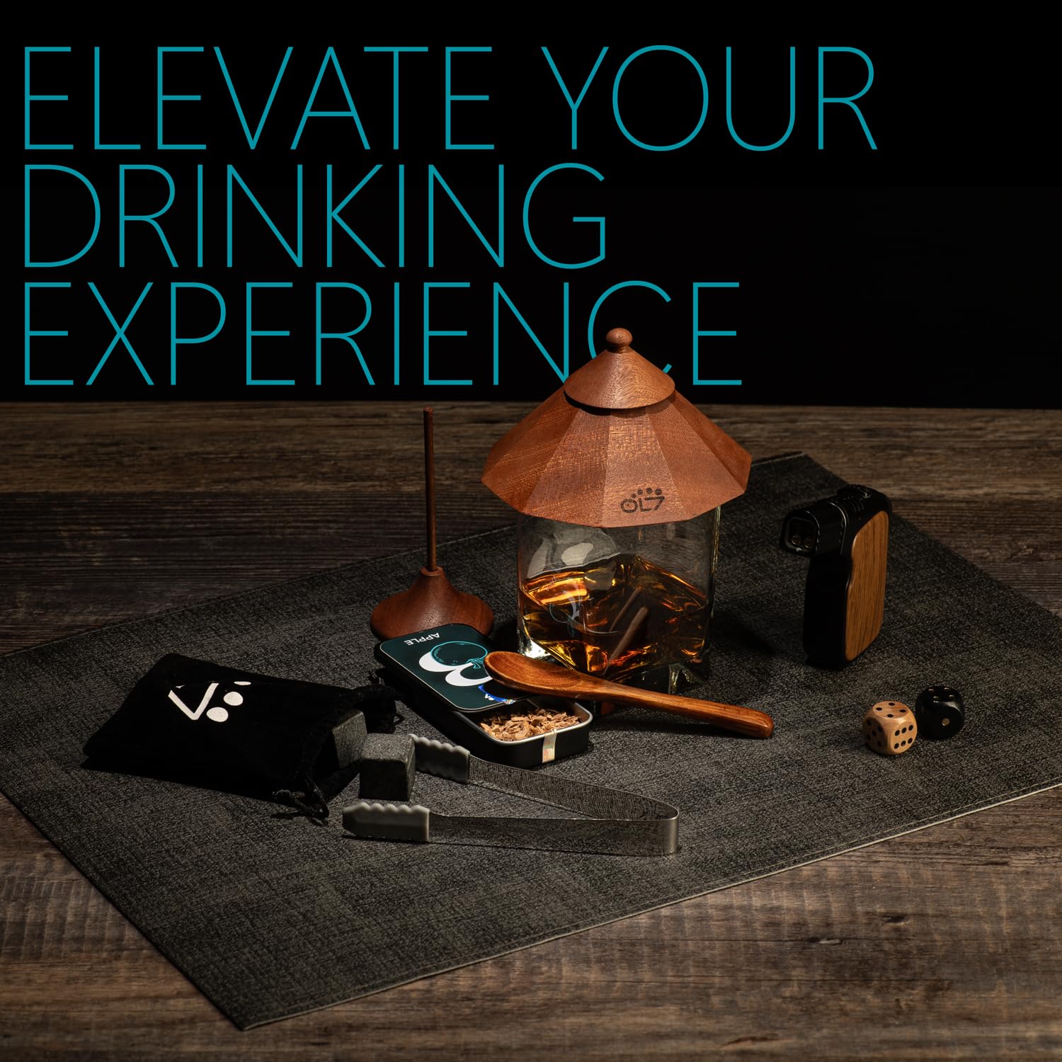 OL7 Cocktail Smoker Kit with Torch - 4 Flavors Wood Chips - Bourbon, Whiskey Smoking Infuser Kit, Old Fashioned Drink Smoker Set,Gift Men (No Butane)