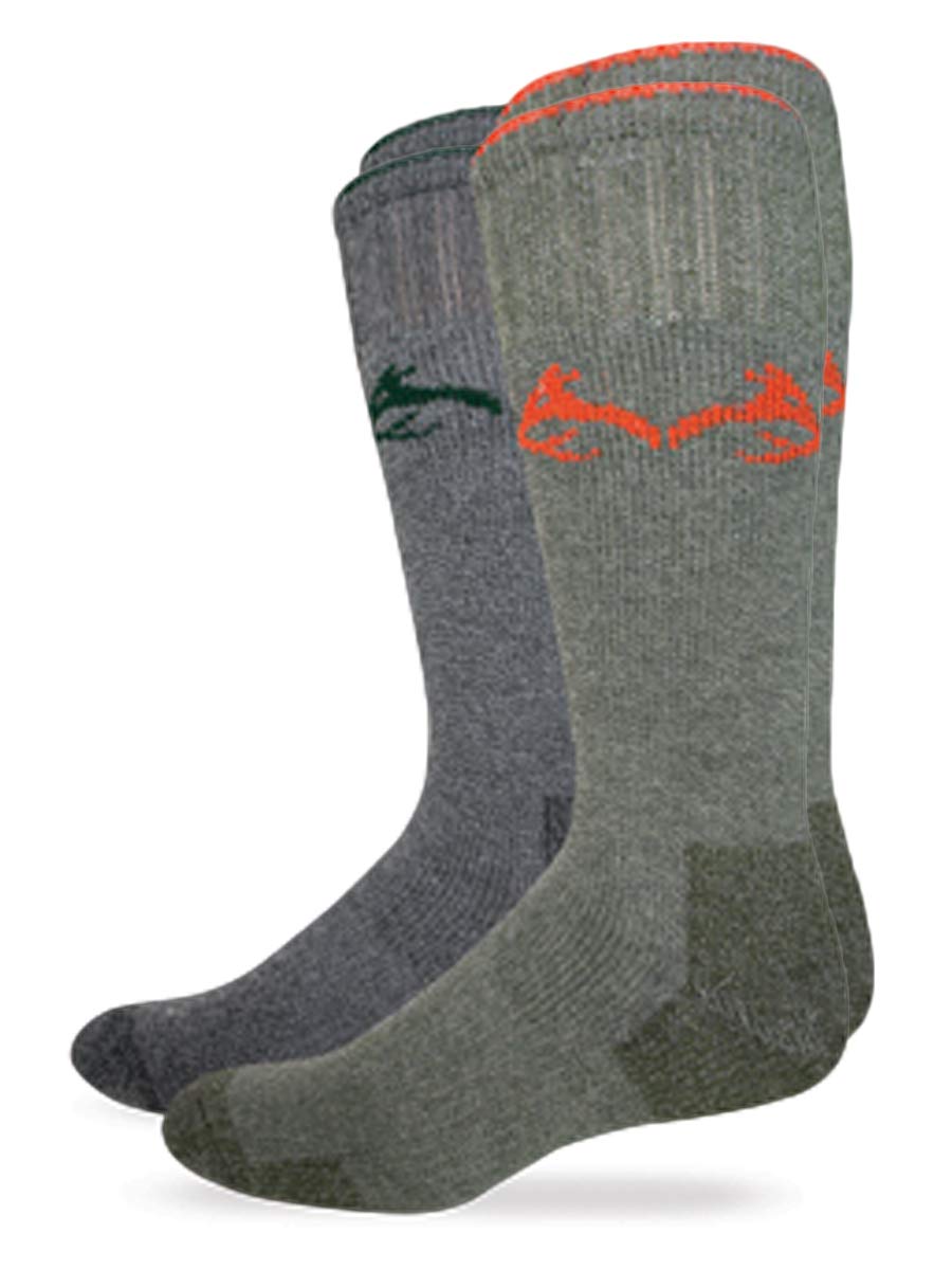 RealTree Mens Merino Wool Elimishield Heavyweight Ultra-Dri Outdoor Boot Socks 2 Pair Pack (L (10-13) - Shoe Size 9-13, Orange/Green)