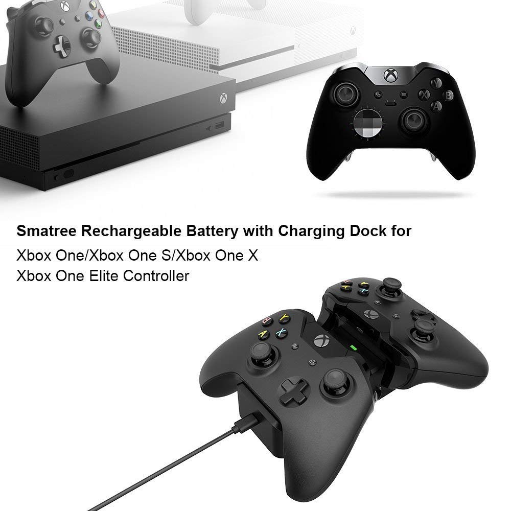 Smatree 2 Pack Rechargeable Batteries with Dual Charging Station Compatible with Xbox One/One X/One S/One Elite Wireless Controller