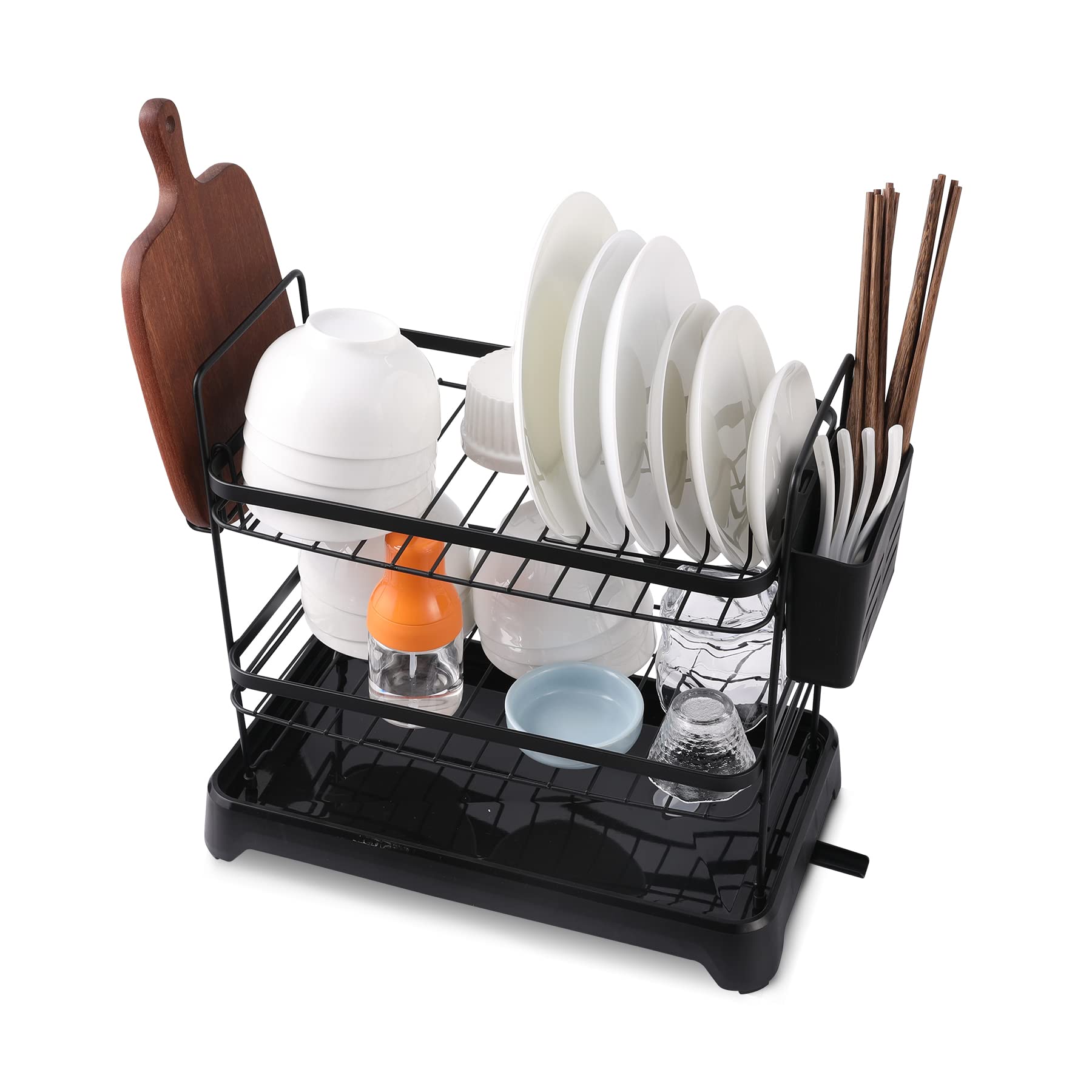 Sikobin Dish Drying Rack Stainless Steel 2 Tier Dish Rack Multifunctional Rustproof Dish Rack with Drainboard Utensil Holder for Kitchen Counter