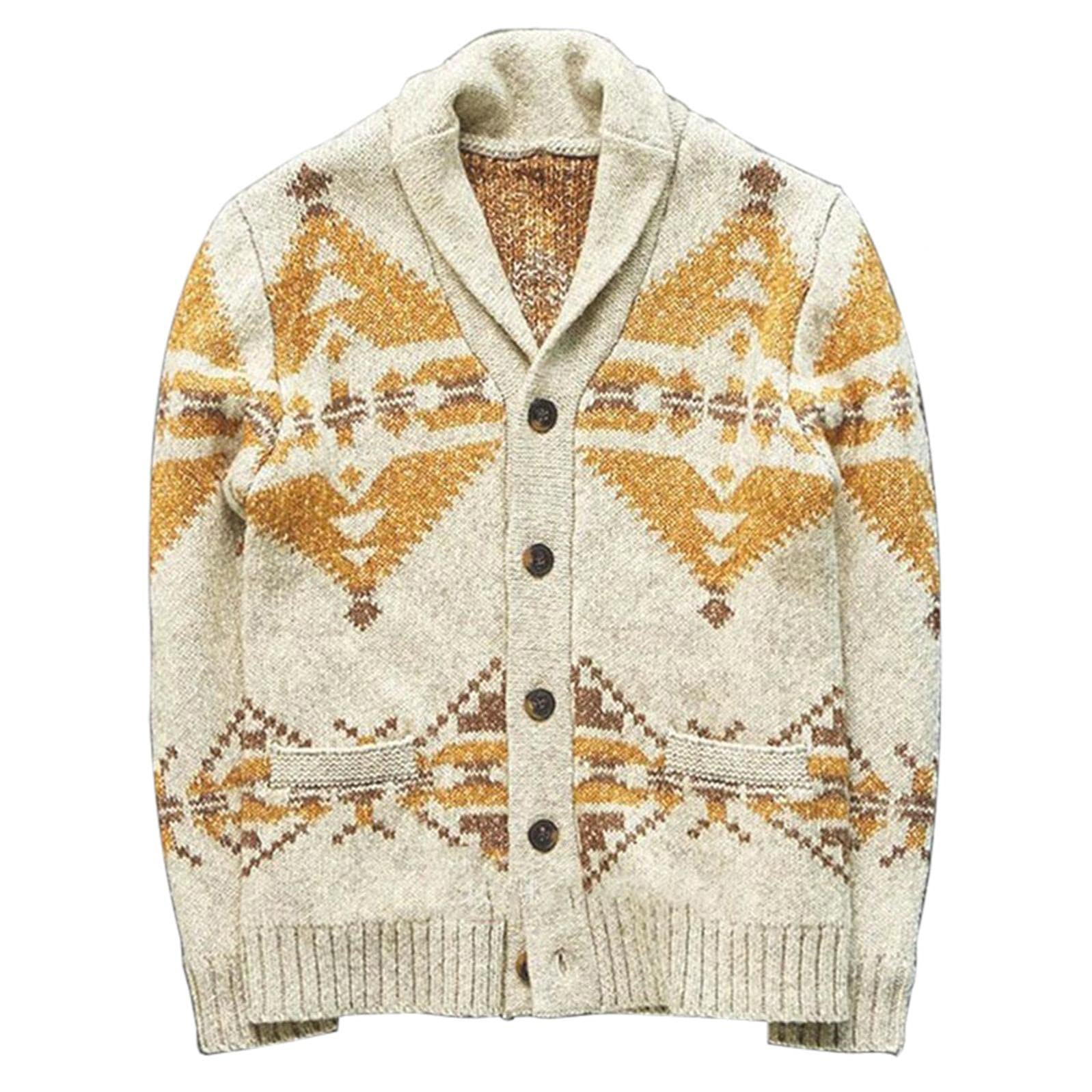 Stoota Mens Cable Knit Cardigan Sweater, Shawl Collar Single Breasted Button Long Sleeve Casual Cardigan Sweater Outwear, Khaki, 3X-Large