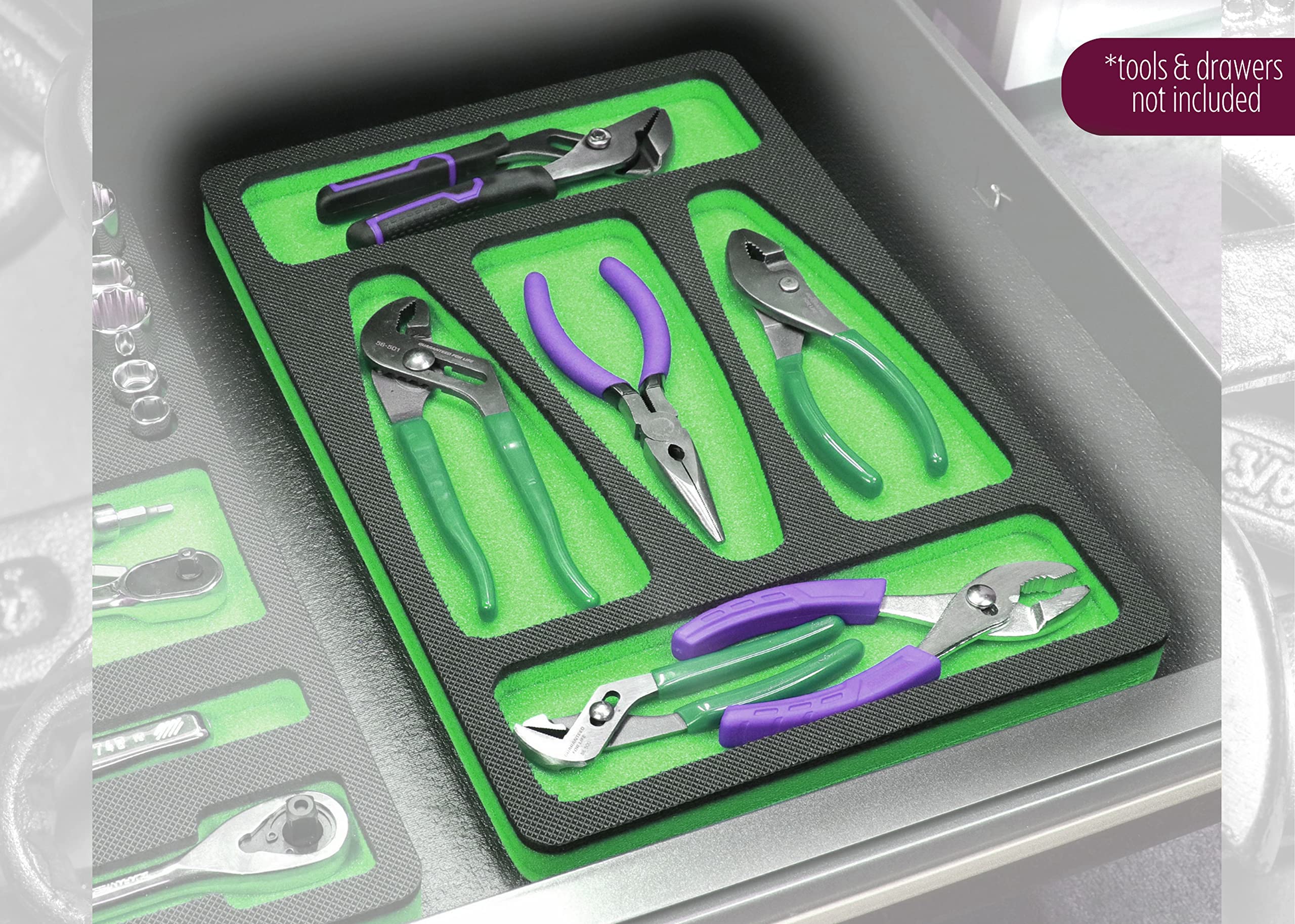 Polar Whale Tool Drawer Organizer Small Pliers Holder Insert Blue Black Durable Foam Tray 15 x 10 Inches 5 Pockets Holds 3 Small Pliers Up to 8 Inch Long Fits Craftsman Kobalt Milwaukee and More