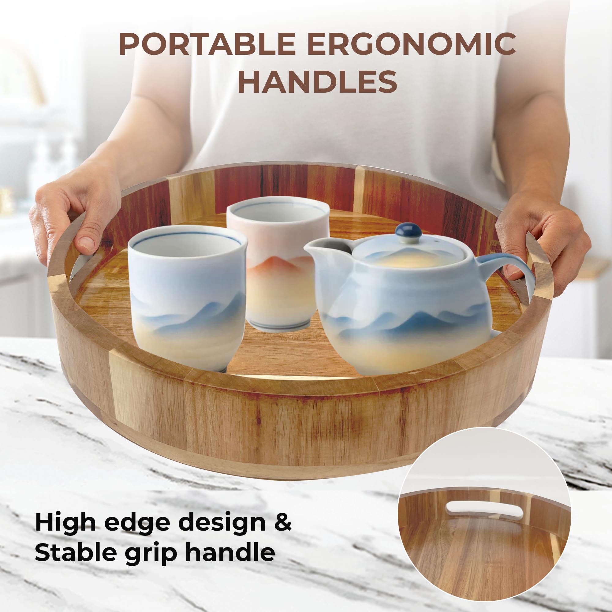 PANDAWOOD 12 Inch Lazy Susan Organizer 100% Acacia Wood - Large Lazy Susan Turntable Organizer for Cabinet, Dining Table, Bathroom, Pantry - Kitchen Cabinet Countertop Organizer - Spice Lazy Susan