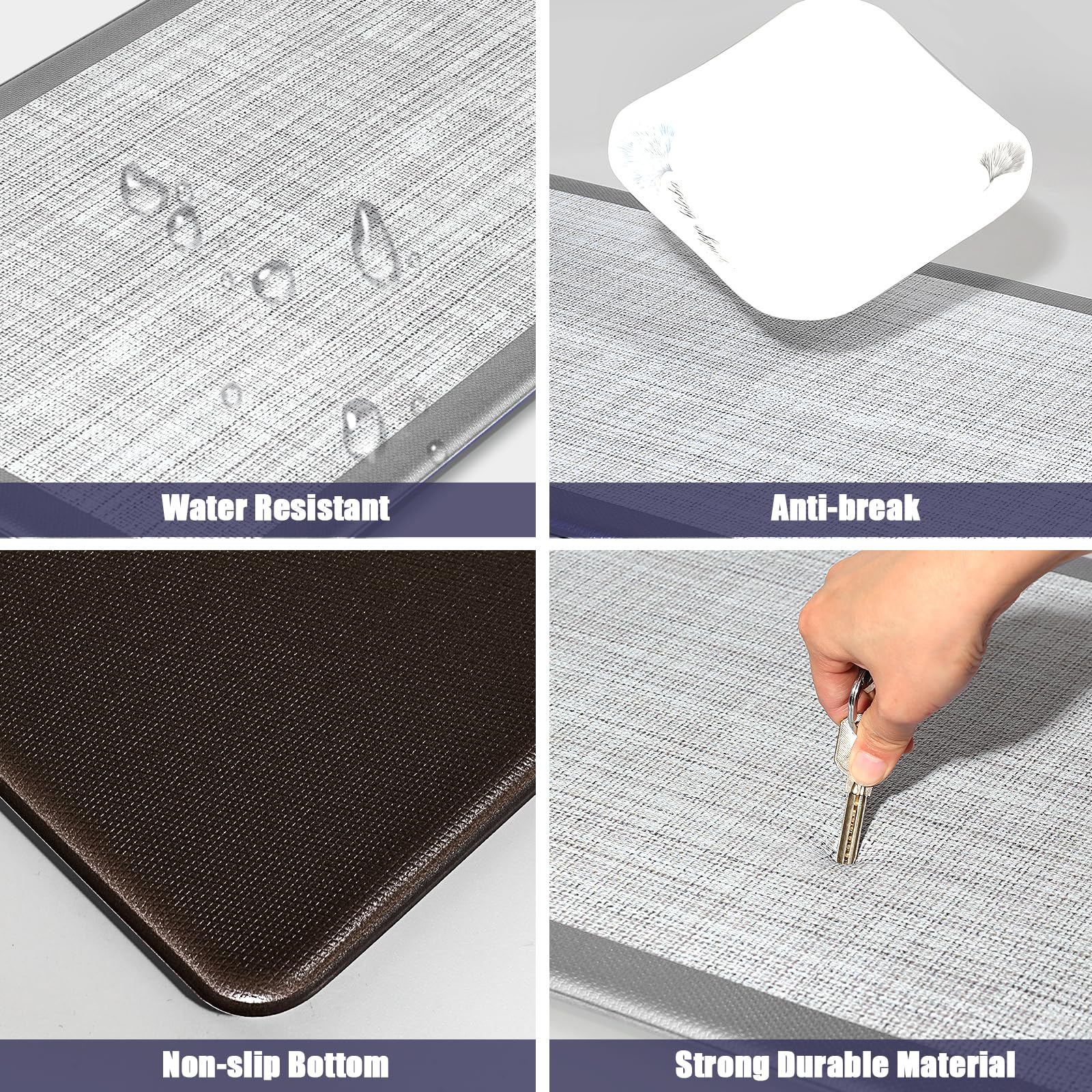 WEZVIX Anti Fatigue Kitchen Mat [2 PCS], Cushioned Kitchen Rugs and Mats Non-Skid, Waterproof Floor Mat, Ergonomic Comfort Foam Standing Mat for Floor, Kitchen, Office, Sink, Laundry - Grey and Grey