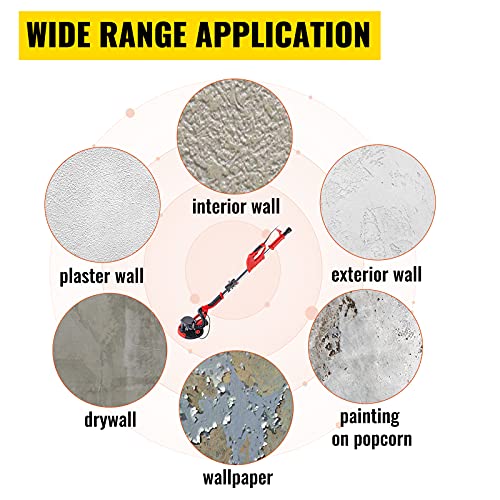 VEVOR Drywall Sander 750W, Electric Sander Variable Speed 800-1750RPM, Drywall Sander Foldable Sheetrock Sander, with Telescope Handle, Vacuum Bag Drywall Sanders 6 Sand Pads