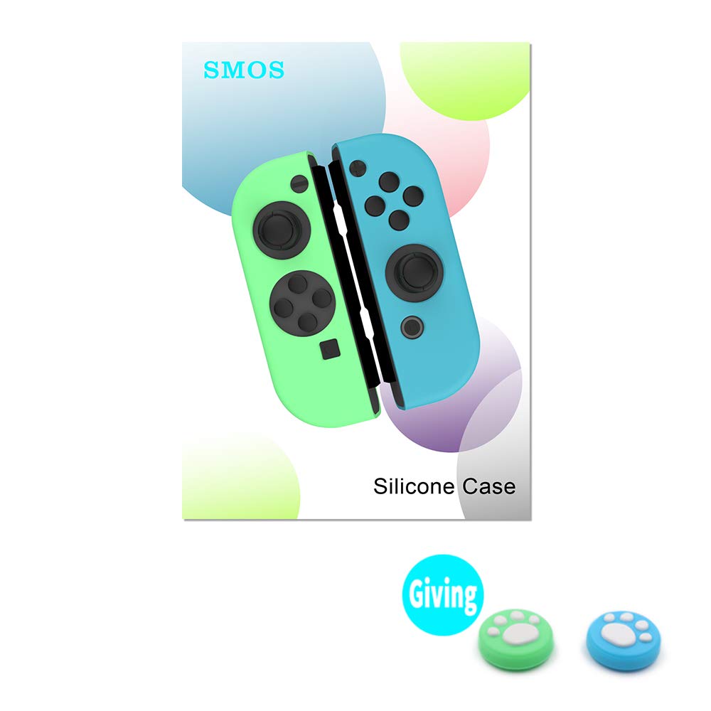 SMOS Switch OLED Joy-Con Gel Guards for Animal Forest Switch,Matching cat Claw Pair (Green + Blue)