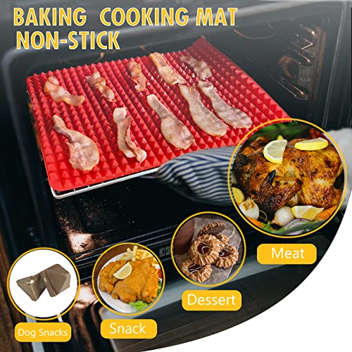 Wolecok Silicone Pyramid Pan,16 x 11 inches Large Red Pyramid Baking Mat, Cooking Pan Oven Tray Baking Sheet Pastry Cooking Mat 2 Pack(Red)
