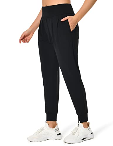 YUNOGA Women's Joggers Pants High Waisted Athletic Pants Lightweight Running Tapered Pants with Side Pockets (M, Black)