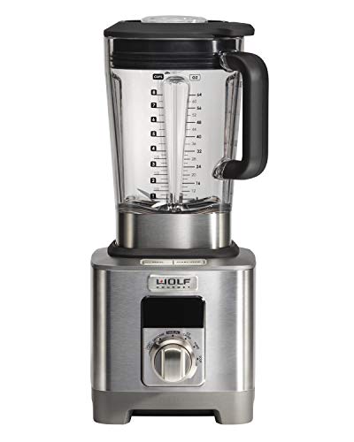 Wolf Gourmet High-Performance Blender, 64 oz Jar, 4 Program Settings, 12.5 AMPS, Blends Food, Shakes and Smoothies, Silver Knob with Black Knob Accessory, Stainless Steel (WGBL120SR)