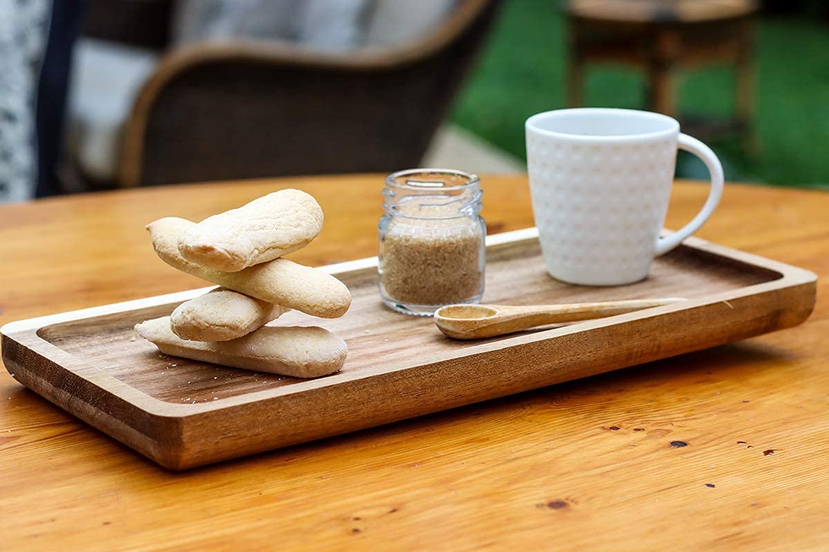Strova Wood Serving Platters and Charcuterie Trays, Set of 2, Rustic Wooden Servers with Raised Edge, Serve Cheese, Sushi, Holiday Snacks, and More